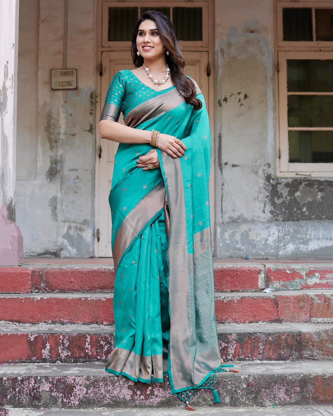 Rama Color Saree With Copper Zari Work Broade Blouse Semi Silk Premium ...