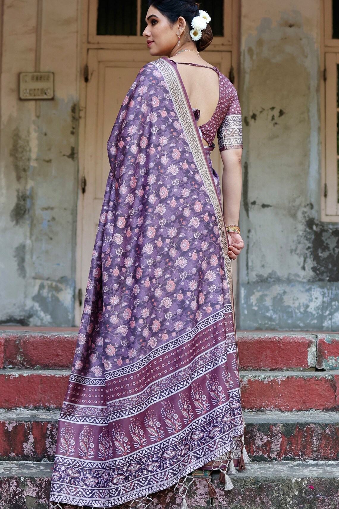 Light Lavender Color Saree With Digital Print Semi Silk Saree for Women ...