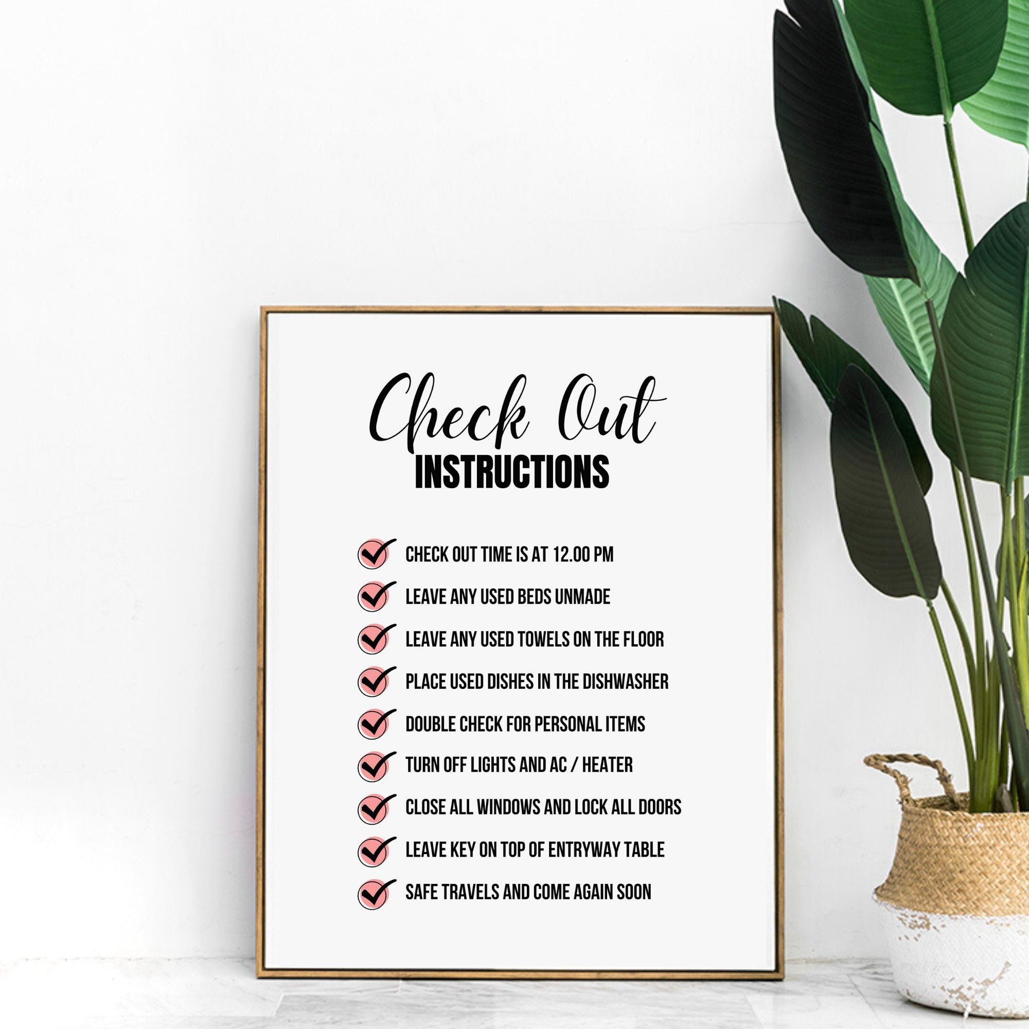 Airbnb Check-out Sign, Pink Minimalist Check Out the Vacation Rental ...