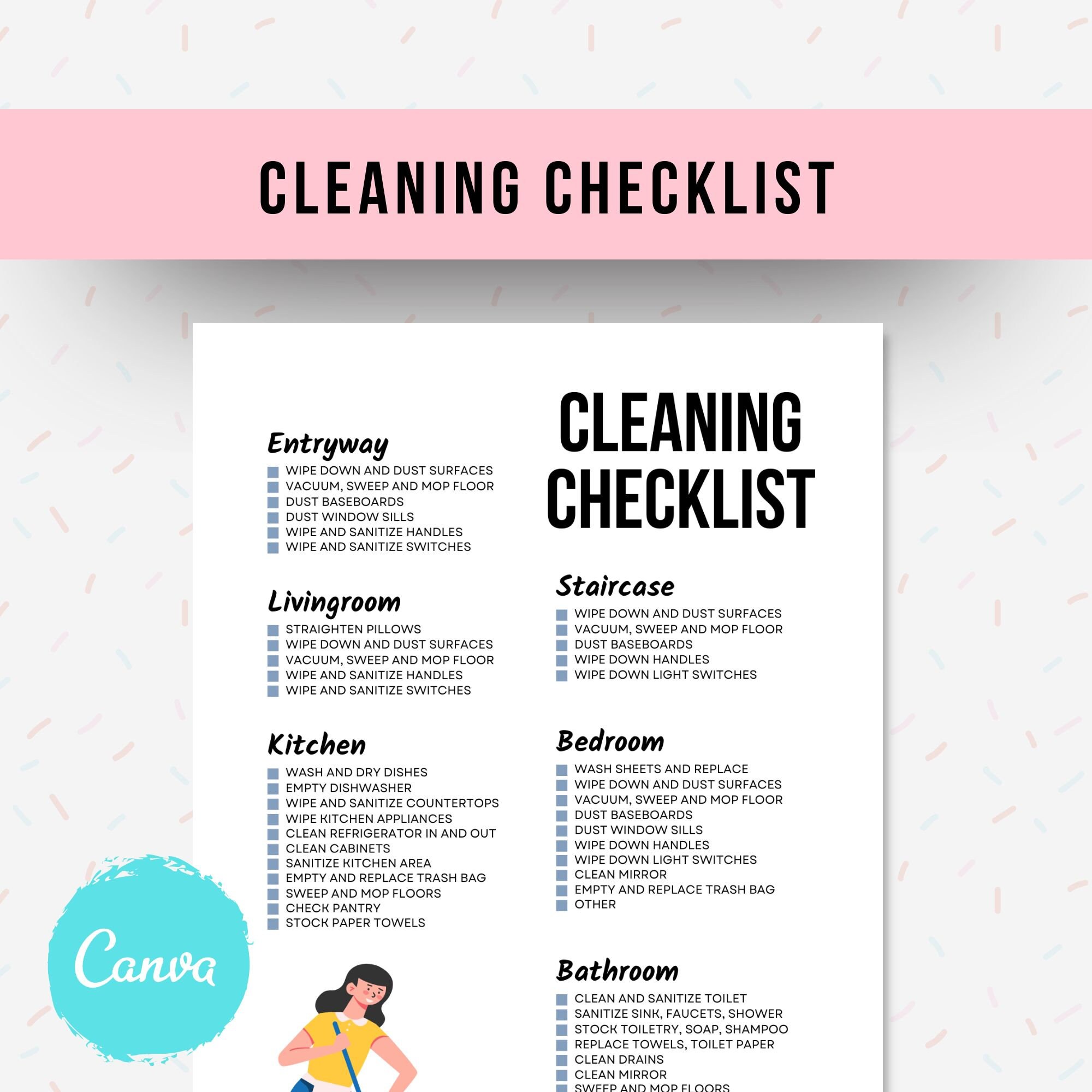 Household Chore Cleaning Checklist Template - HC002 - Etsy