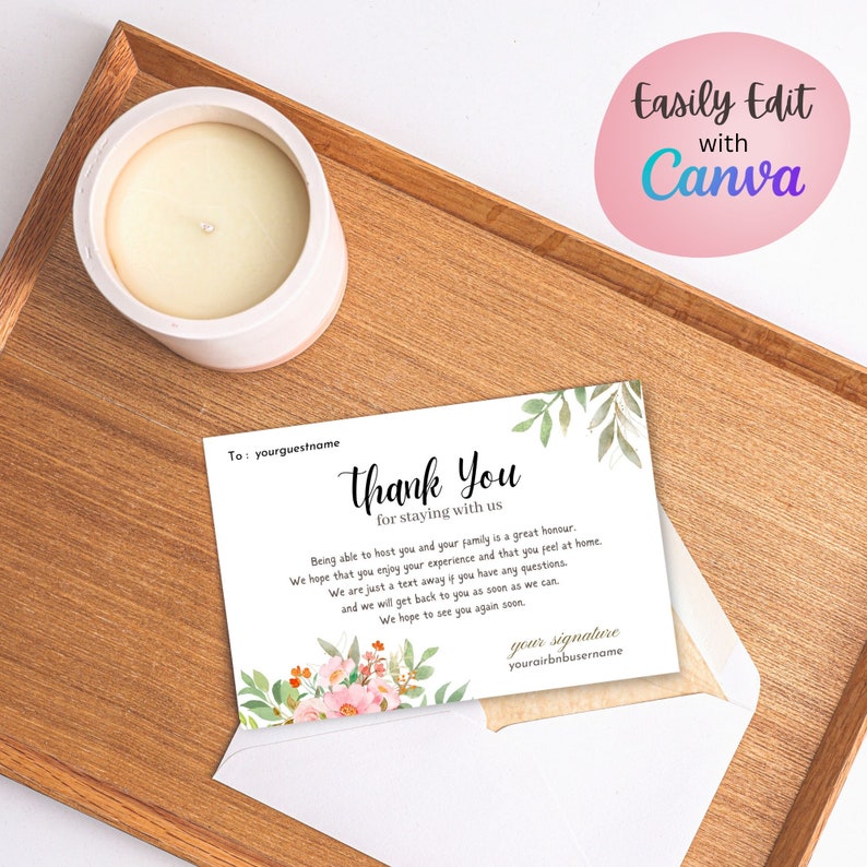 Airbnb Thank You Card, Pink Flower Notes Suitable for VRBO as a Check ...