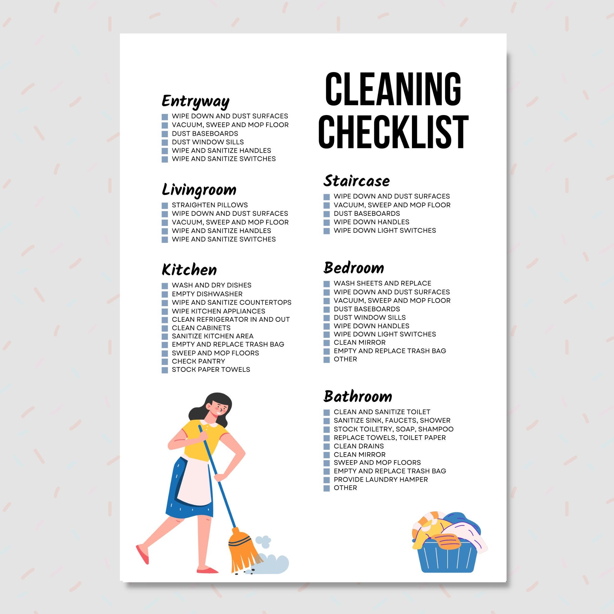 Household Chore Cleaning Checklist Template - HC002 - Etsy