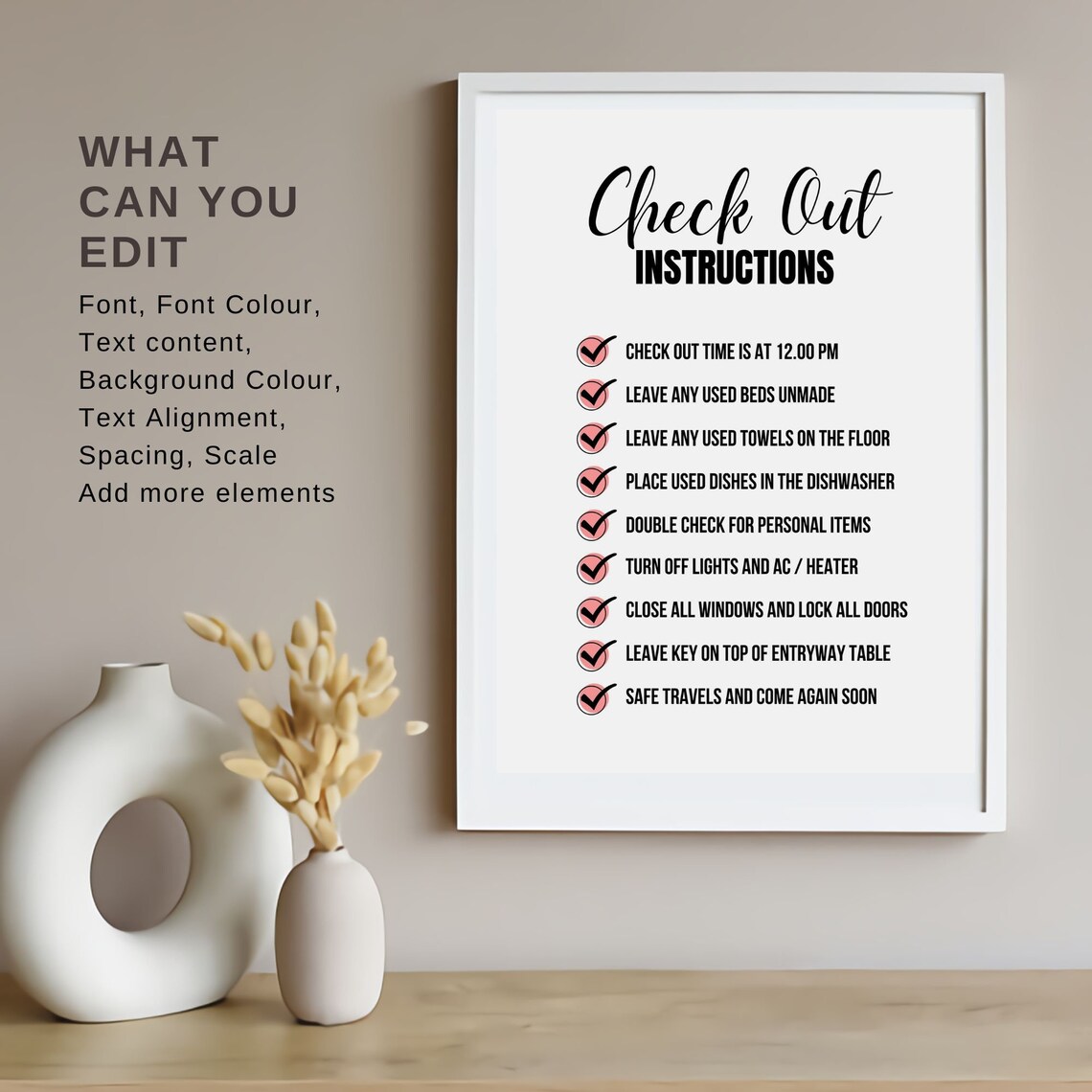 Airbnb Check-out Sign, Pink Minimalist Check Out the Vacation Rental ...