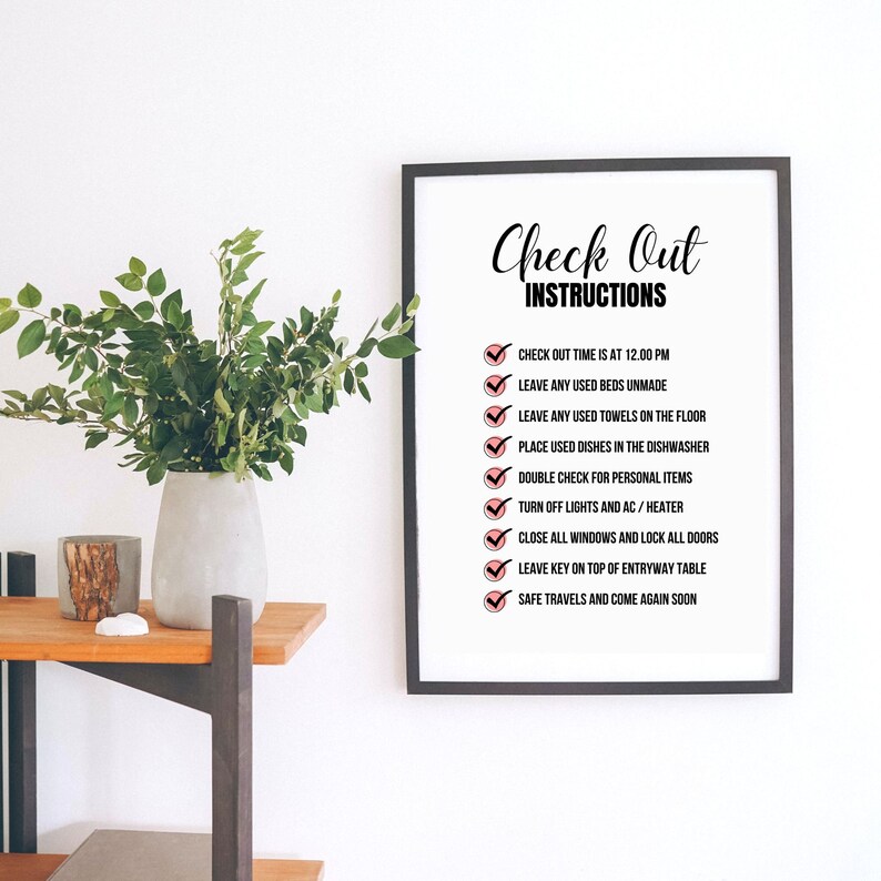 Airbnb Check-out Sign, Pink Minimalist Check Out the Vacation Rental ...