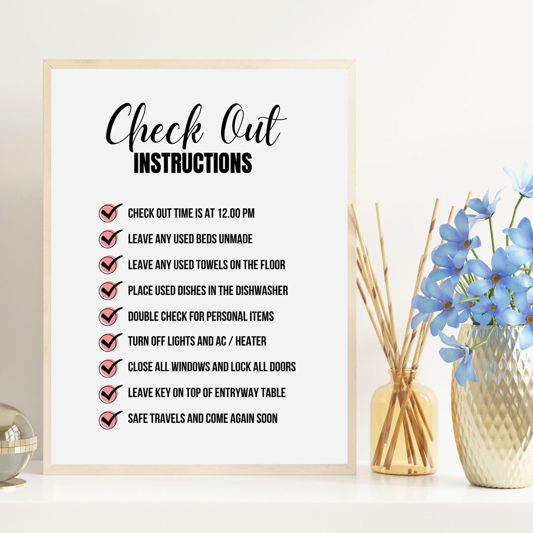 Airbnb Check-out Sign, Pink Minimalist Check Out the Vacation Rental ...