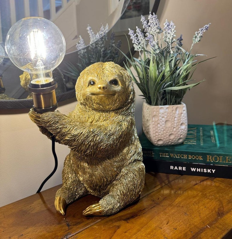 Seated Sloth Table / Desk Lamp Gold Colour H30cm X L25cm Light - Etsy UK