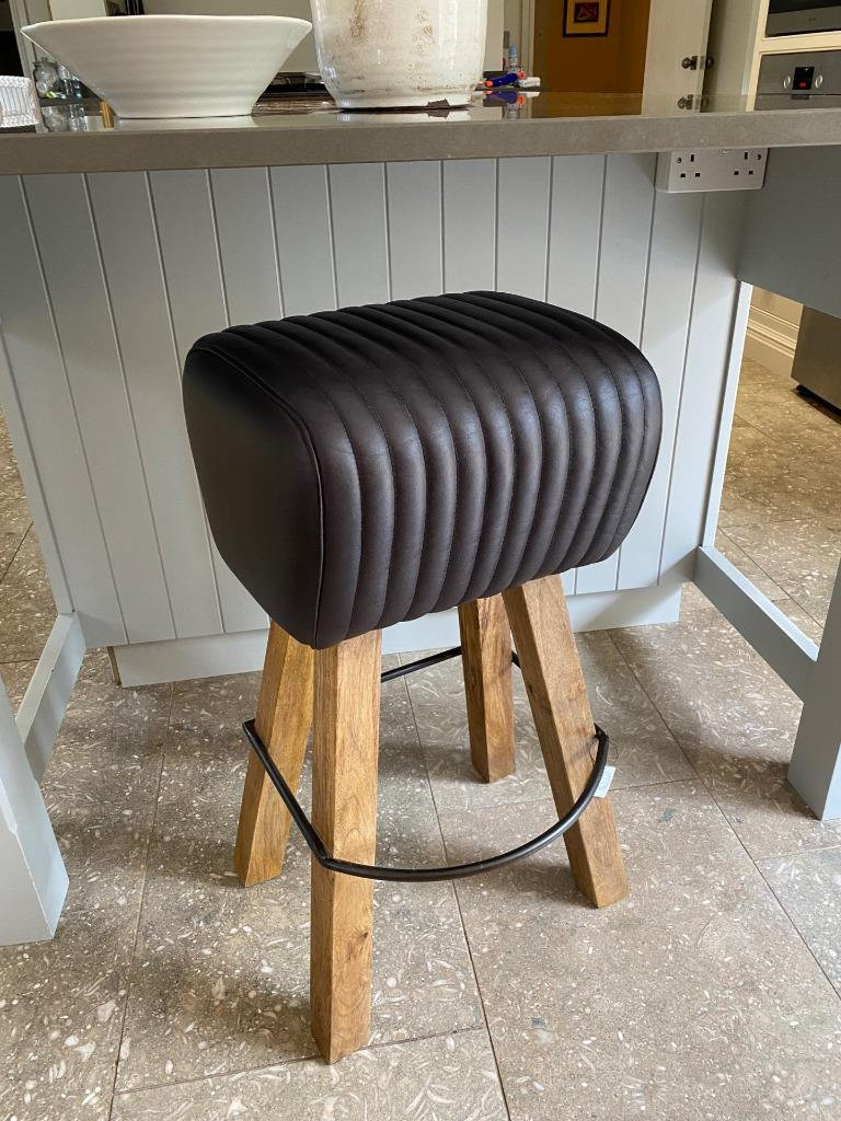 Leather Breakfast Bar Kitchen Counter Stool Wood Legs Pommel - Etsy UK