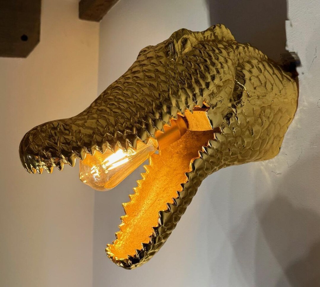 Crocodile Head Wall Light Gold Colour Aluminium Metal D38cm Quirky Lamp ...