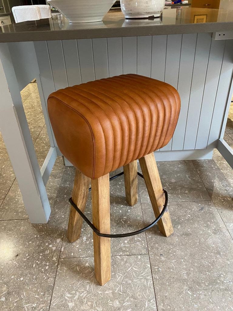 Leather Breakfast Bar Kitchen Counter Stool Wood Legs Pommel - Etsy UK