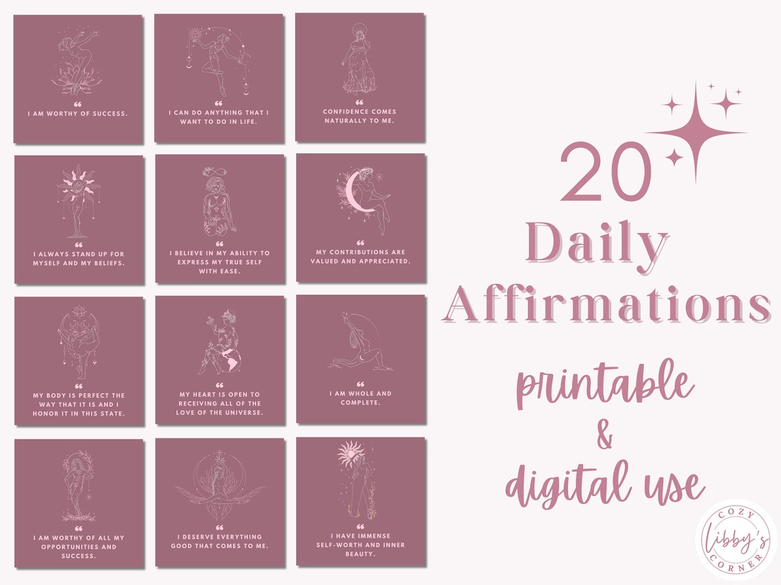 20 Positive Affirmations Card Deck Manifesting Kit Self Care Vision ...
