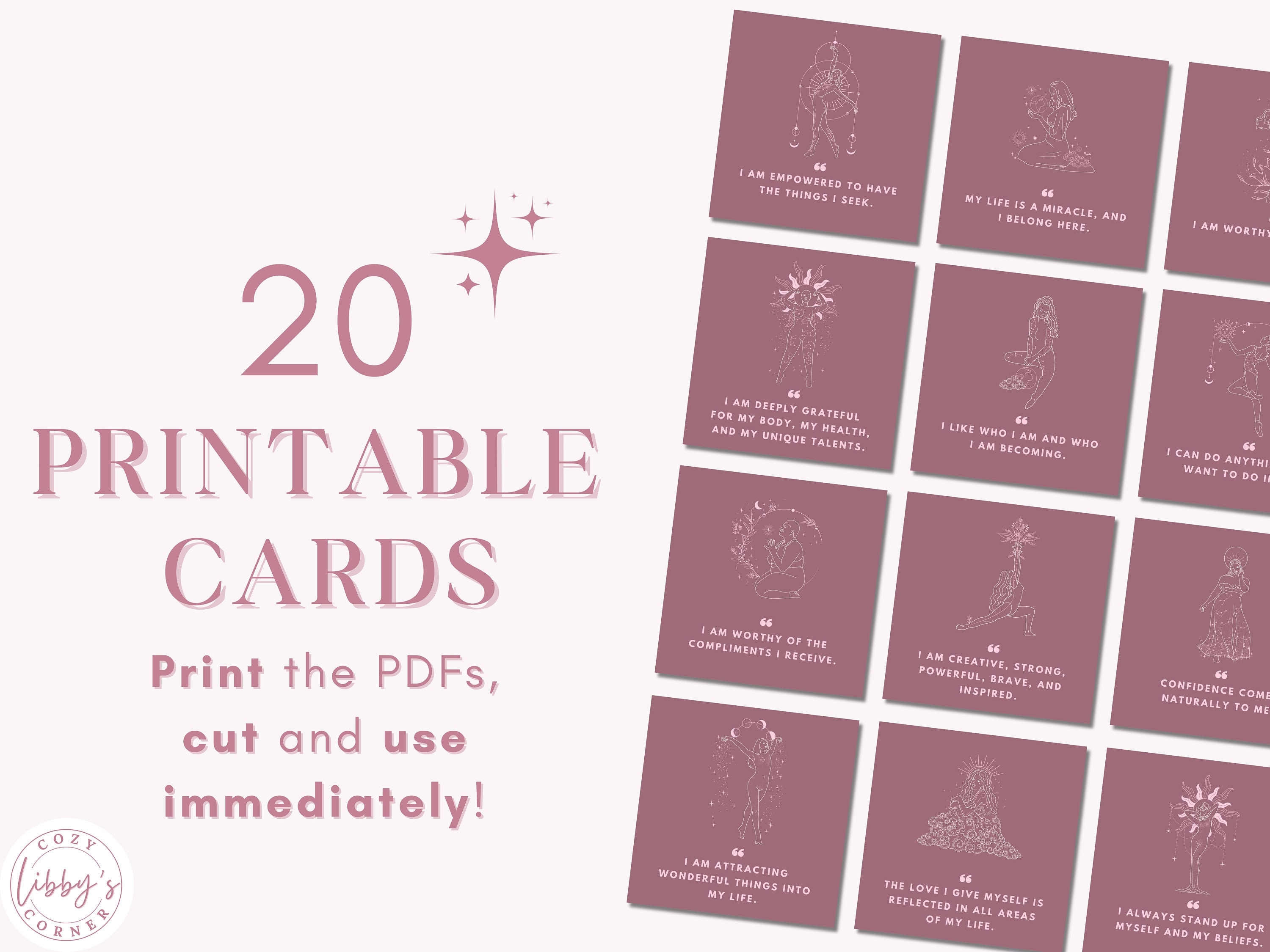 20 Positive Affirmations Card Deck Manifesting Kit Self Care Vision ...