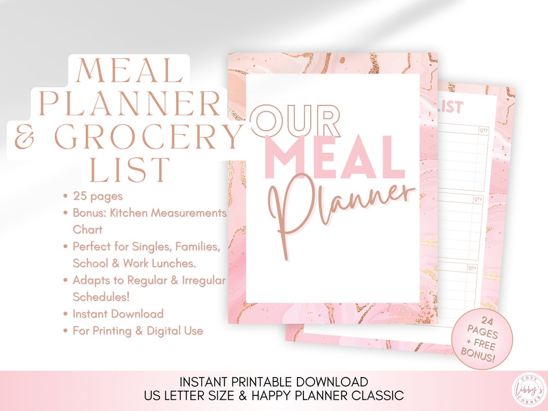 BOHO Meal Planner Printable, Weekly Meal Tracker, Grocery List, Food ...
