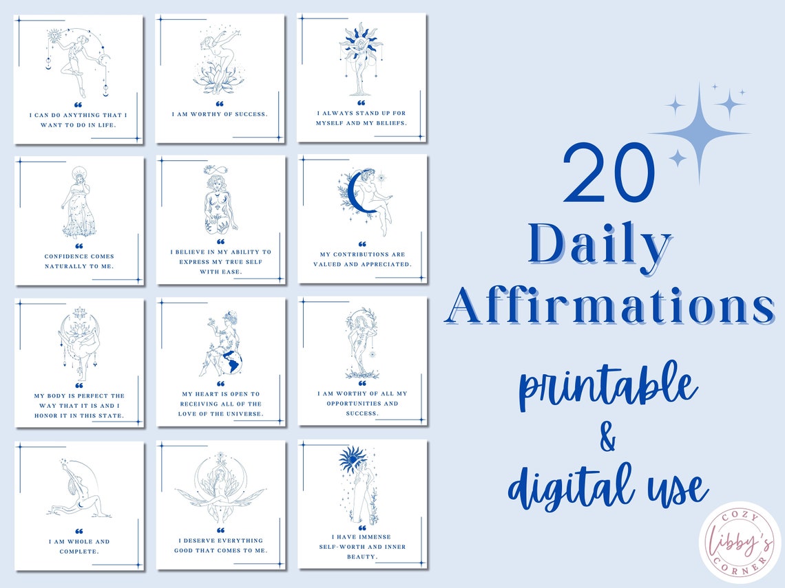 20 Positive Affirmations Card Deck Manifesting Kit Self Care Vision ...