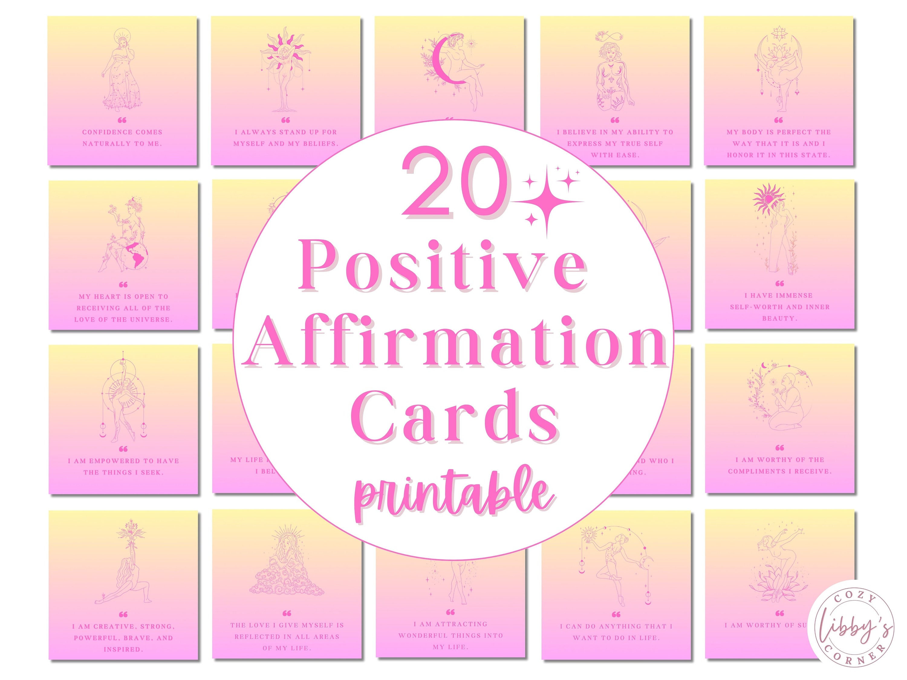 20 Beautiful Positive Affirmation Cards Daily Gratitude Card Deck ...