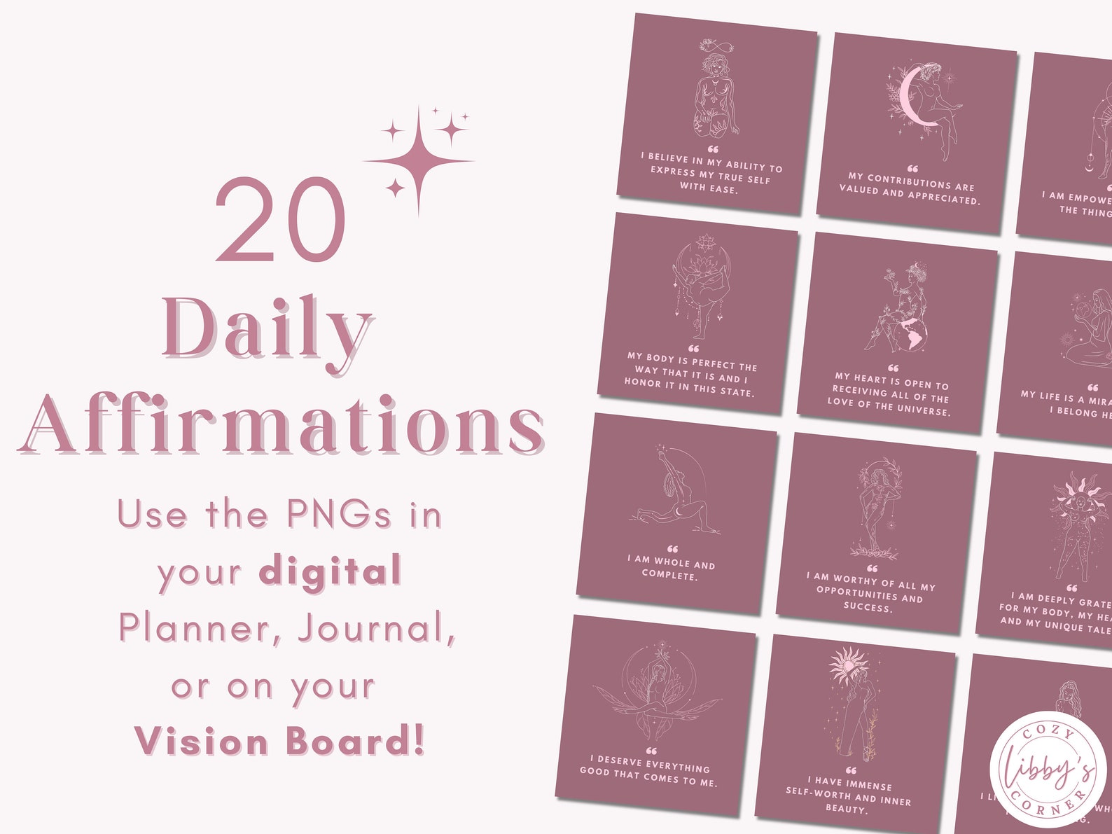 20 Positive Affirmations Card Deck Manifesting Kit Self Care Vision ...