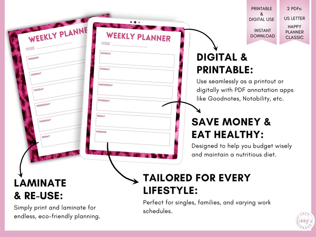 Leopard DIGITAL MEAL Planner, Grocery List, School Lunch Planner, Meal ...