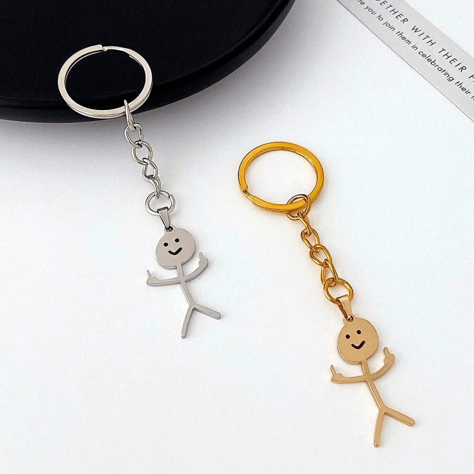 Funny Middle Finger Stick-man, Cat, Dog & Frog Keychain, Funny Gifts ...