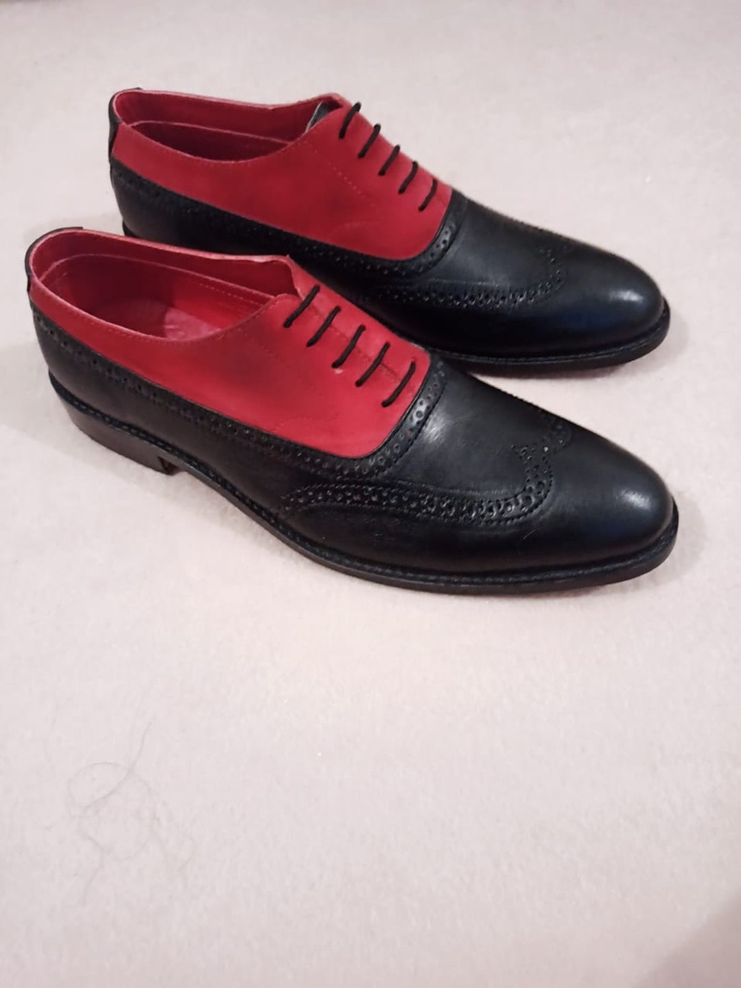 Black Wingtips Dress Shoes for Men Red Suede Black Leather Fashion ...