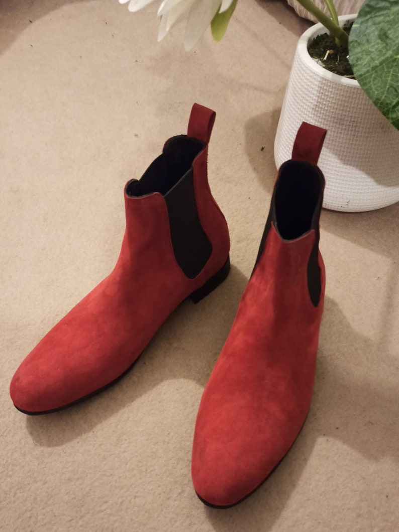 Chelsea Boots Red Suede Leather Ankle Boots for Men Western Boots - Etsy