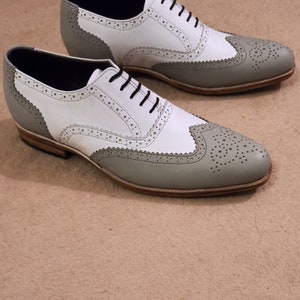 Stylish White and Gray Brogue Shoes for Men's Dress Shoes, Men's ...