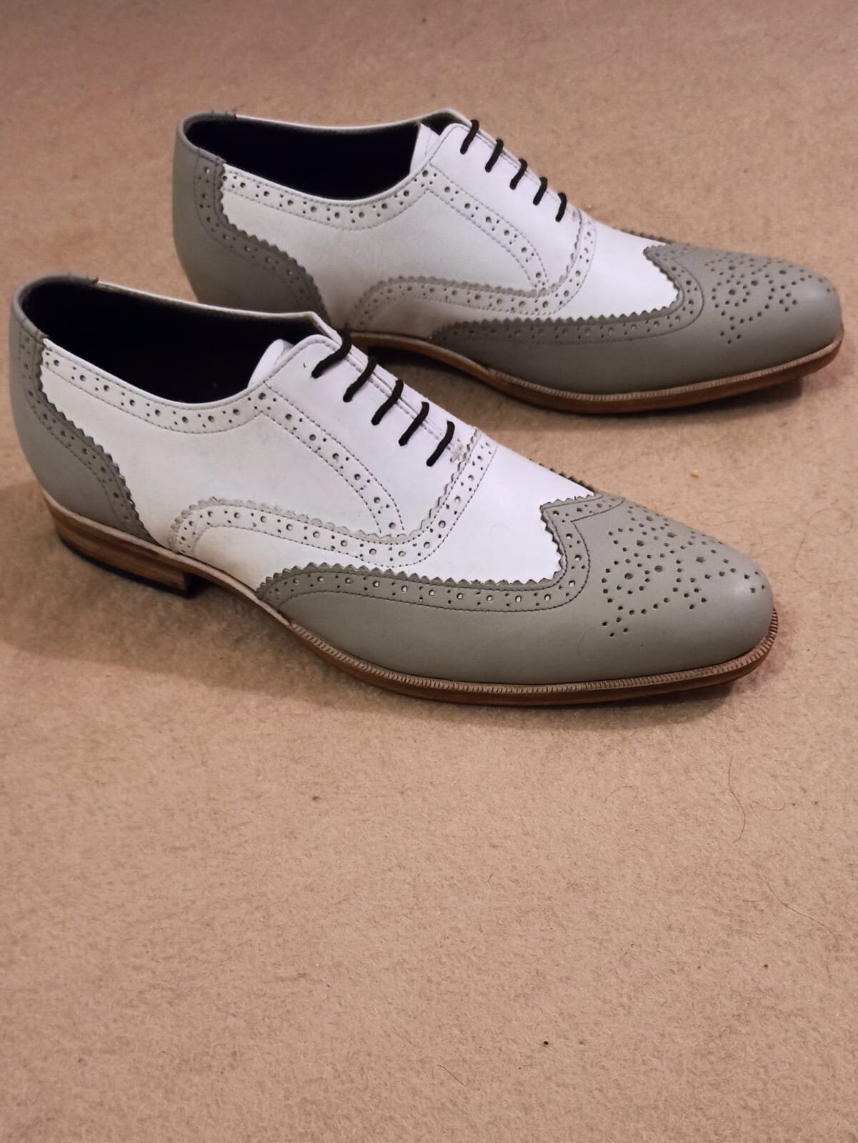 Stylish White and Gray Brogue Shoes for Men's Dress Shoes, Men's ...