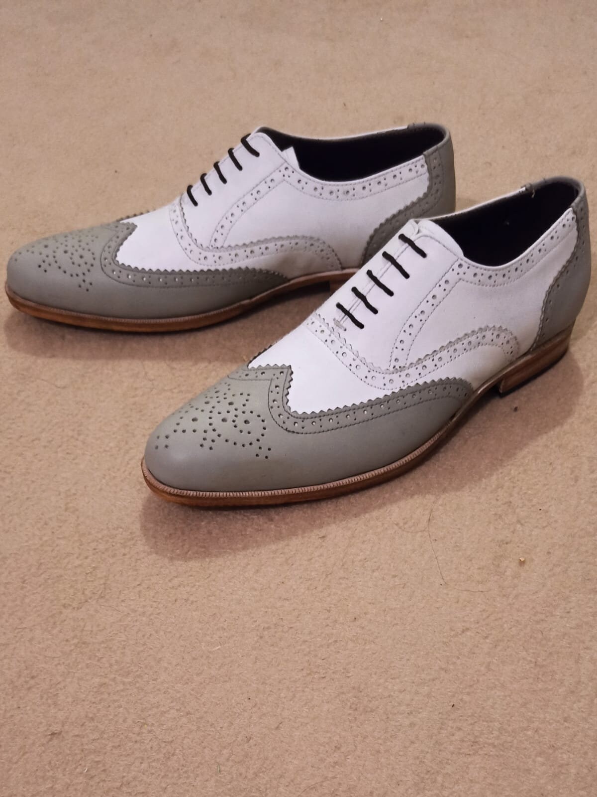 Stylish White and Gray Brogue Shoes for Men's Dress Shoes, Men's ...