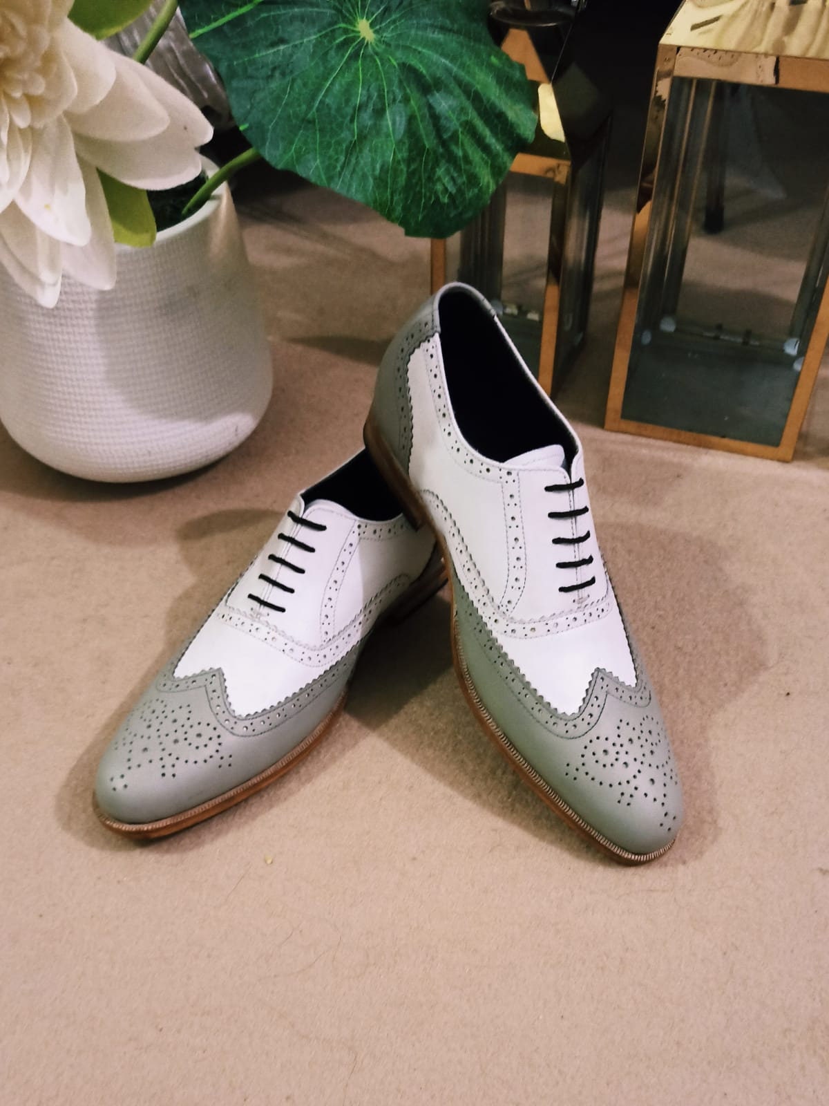 Stylish White and Gray Brogue Shoes for Men's Dress Shoes, Men's ...