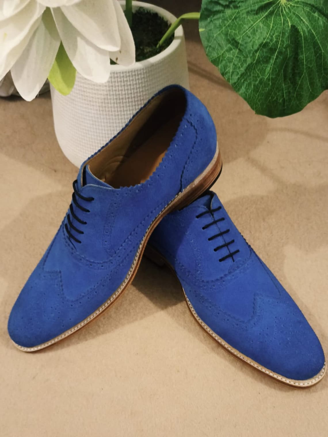 Blue Suede Dress Shoes for Men Wingtips Brogue Shoes - Etsy Australia
