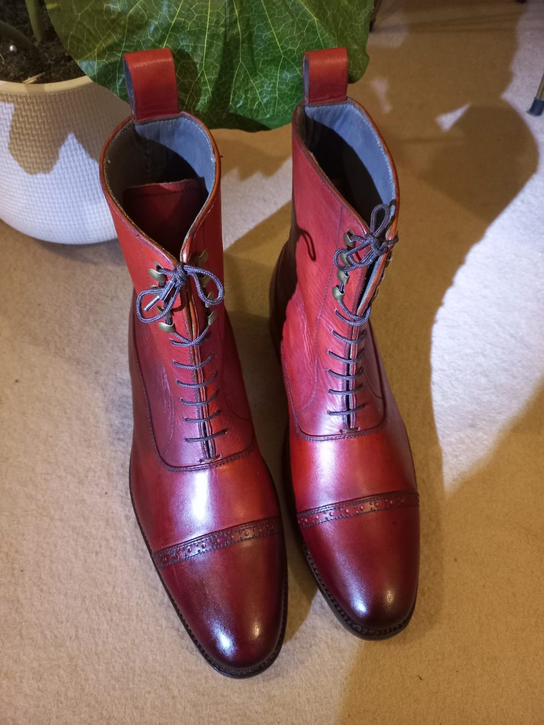 Burgundy Leather Ankle Boots for Men Tall Leather Boots, Dress Boots ...