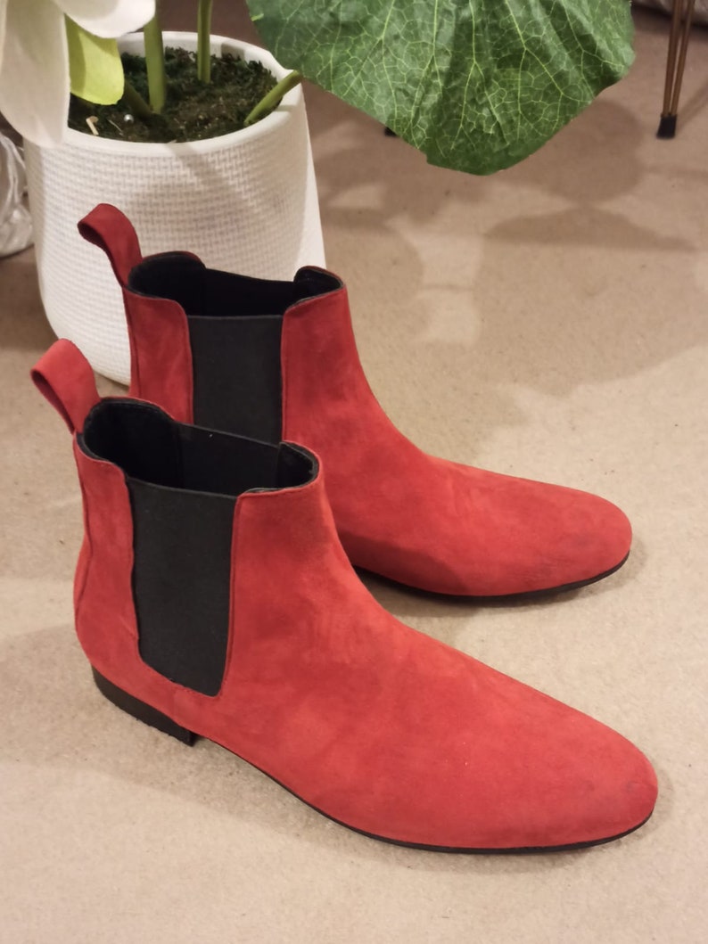 Chelsea Boots Red Suede Leather Ankle Boots for Men Western Boots - Etsy