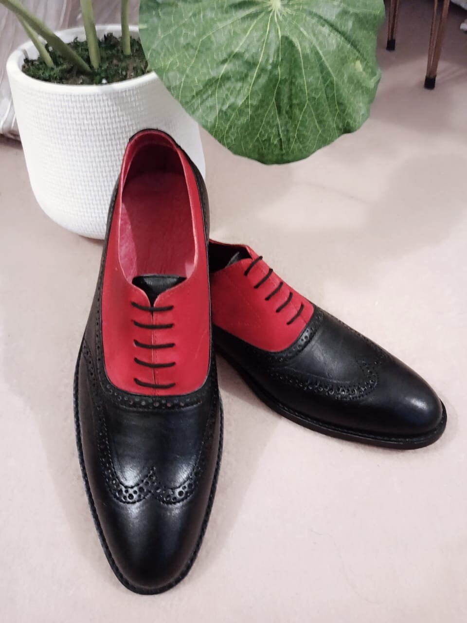 Black Wingtips Dress Shoes for Men Red Suede Black Leather Fashion ...