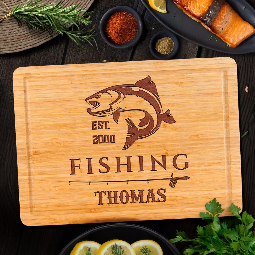 Personalized Fishing Cutting Board, Engraved Fisherman Gift Charcuterie ...