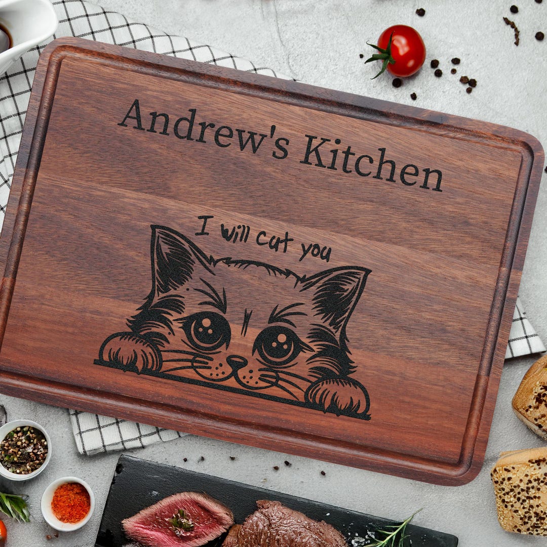 Funny Evil Personalized Cat Cutting Board, I Will Cut You" Cat-themed ...