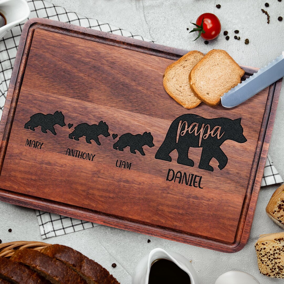 Custom Papa Bear Cutting Board, Personalized Christmas Gift With Kids ...