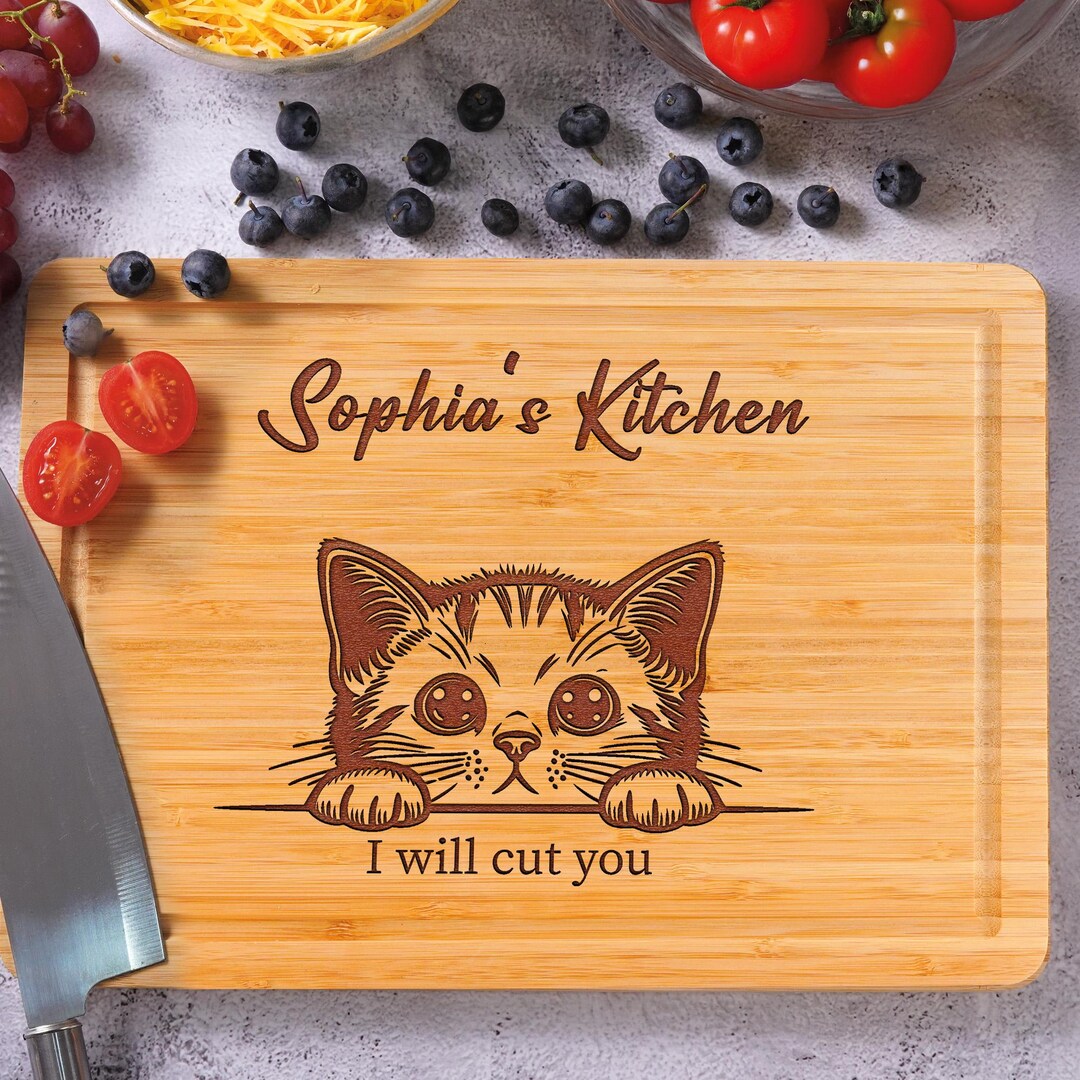 Evil Cat Bamboo Cutting Board, I Will Cut You" Cat-themed Cutting Board ...