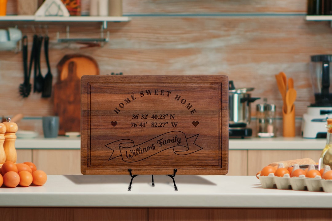 Engraved Home Sweet Home Cutting Board With Coordinates, First Home New ...
