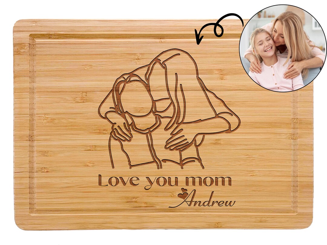 Custom Engraved Outline Photo on Cutting Board Gift for Mothers Day ...