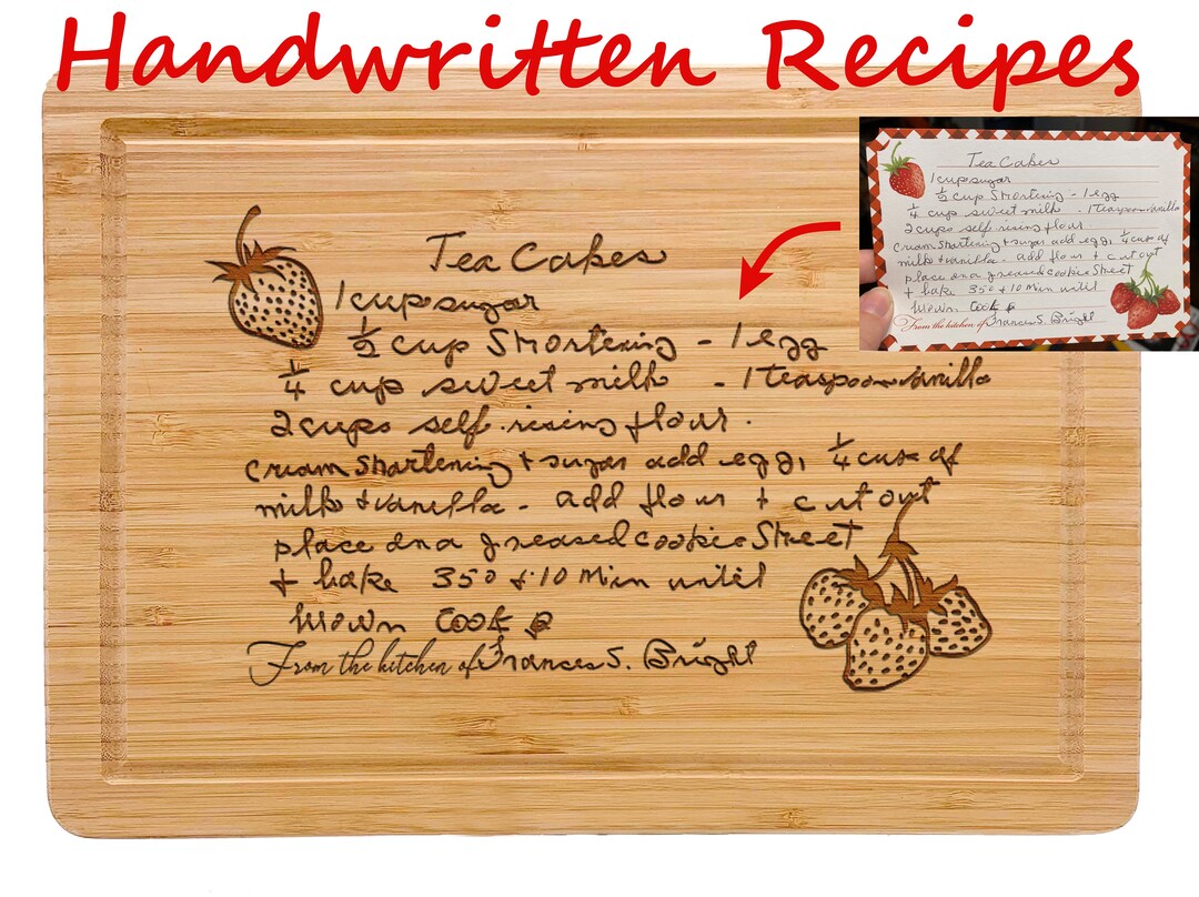 Handwritten Recipe Cutting Board, Grandma's Handwriting, Engraved ...