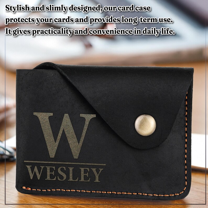 Engraved Leather Card Case With Monogram, Personalized Leather Business ...