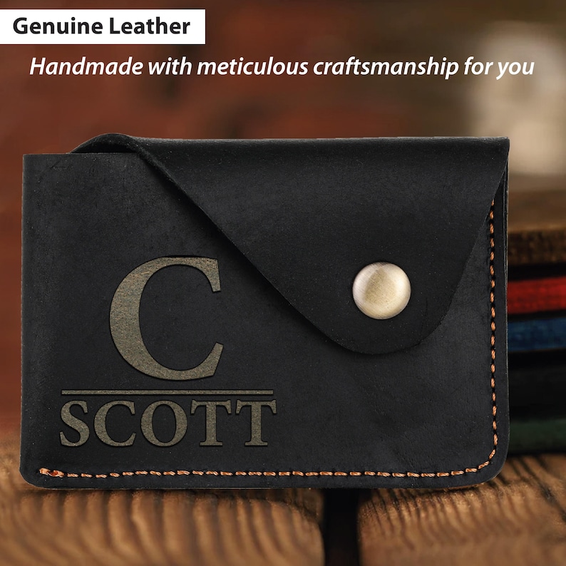 Engraved Leather Card Case With Monogram, Personalized Leather Business ...