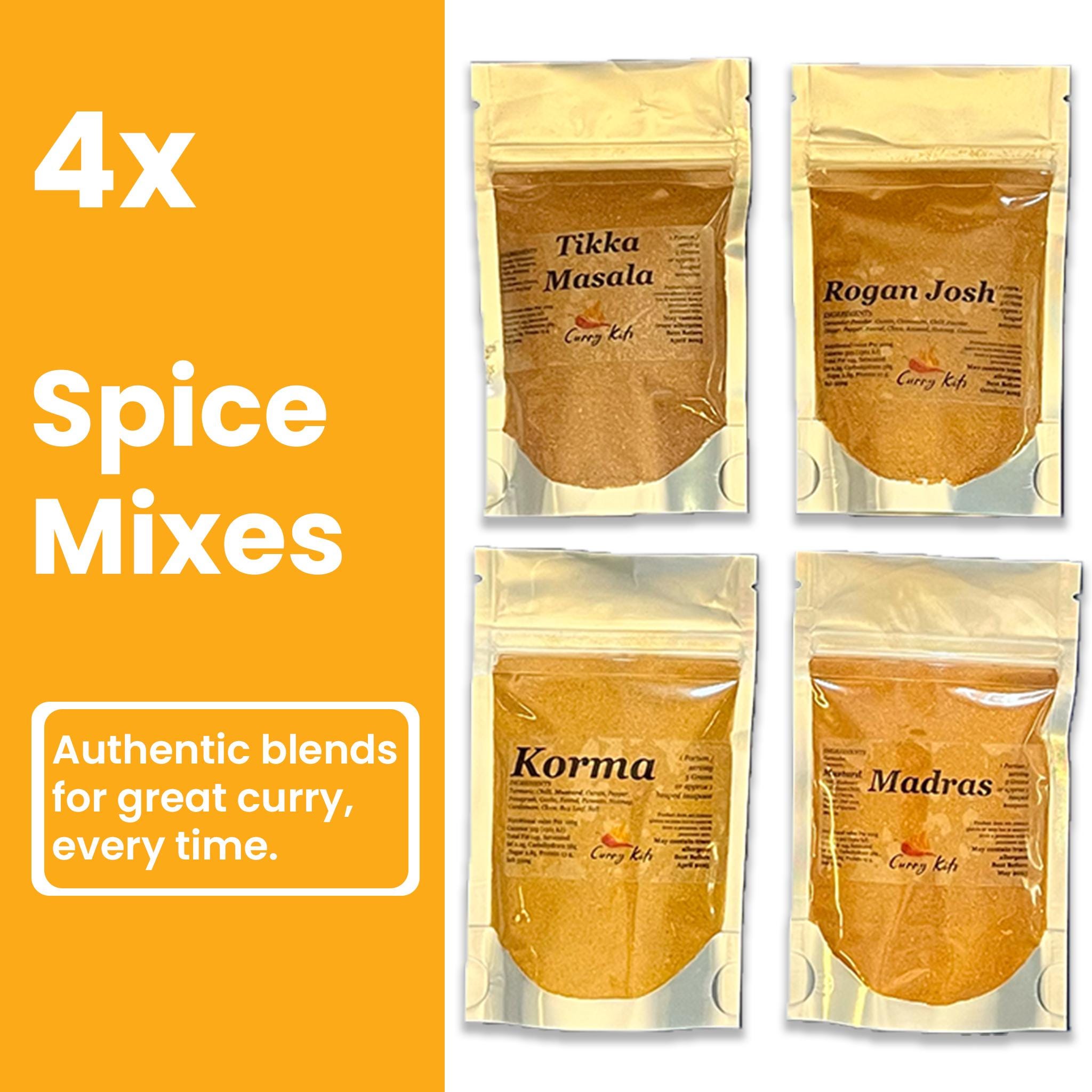 Curry Gift Hamper | 4 Curry Kits | Indian Spice Mixes | Curry Gift ...