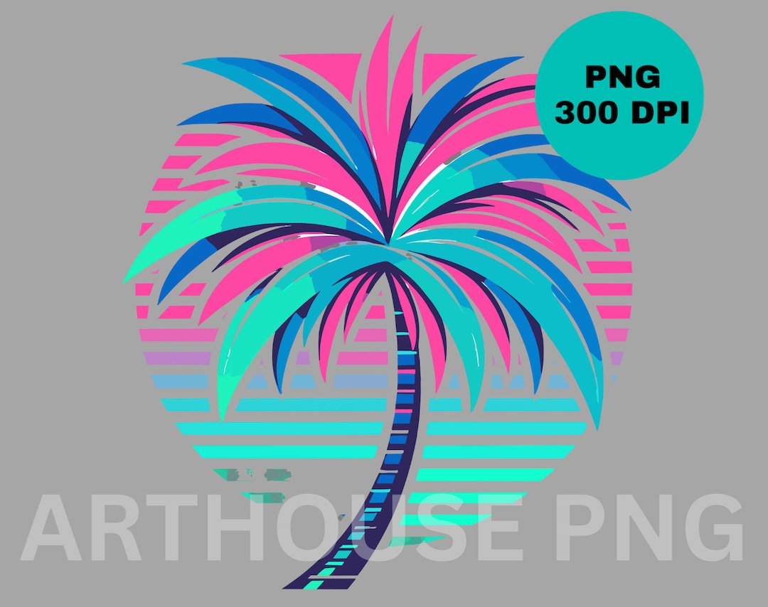 Retrowave Palm Tree, PNG Digital Download Clip Art, Colorful Palm Tree ...