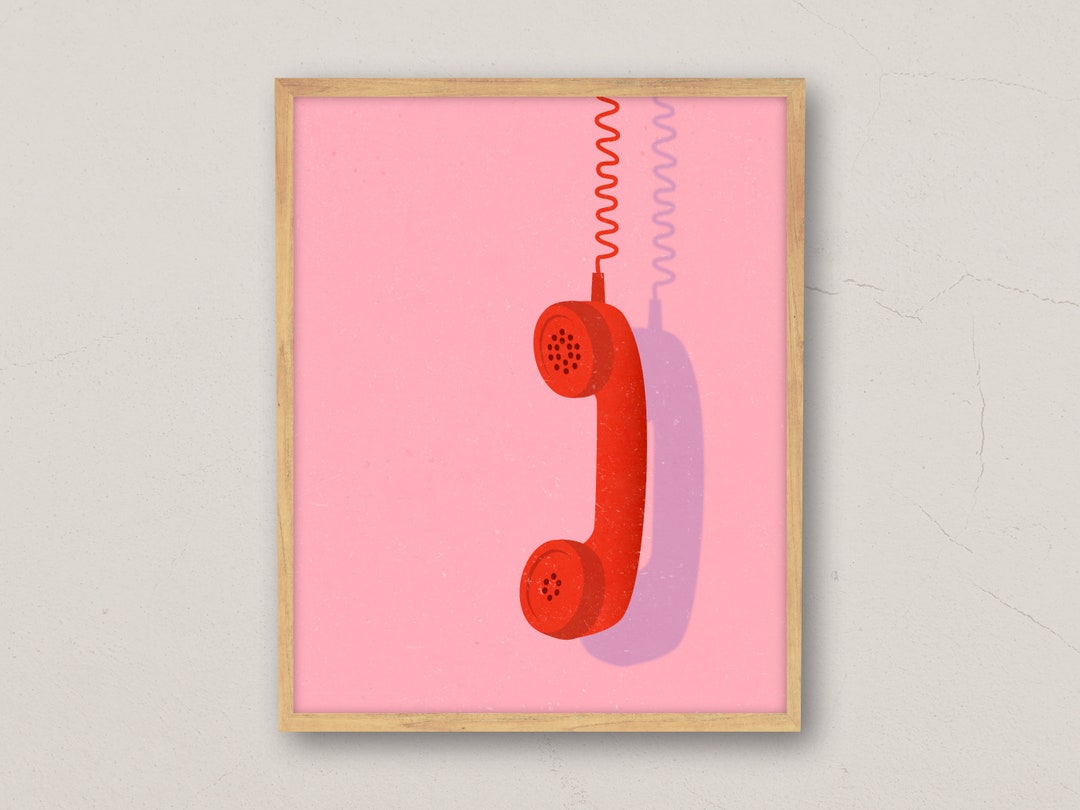 Hanging Phone, Retro, Red, Pink, Wall Art, Wall Decor, Printable Wall ...