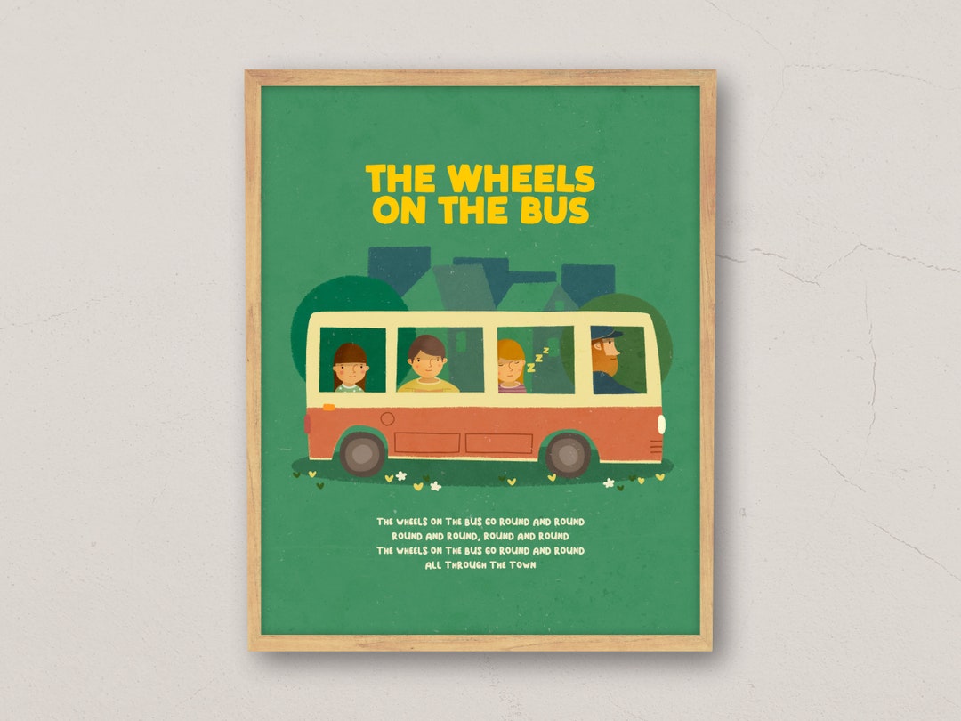 The Wheels on the Bus, Nursery Rhyme, Music, Printable Wall Art, Red ...