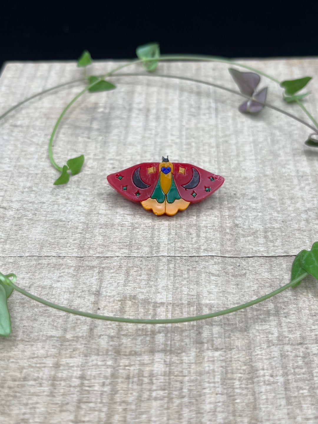 Maroon Moth Pin/brooch/badge, Old School Tattoo Style, Lepidoptera ...