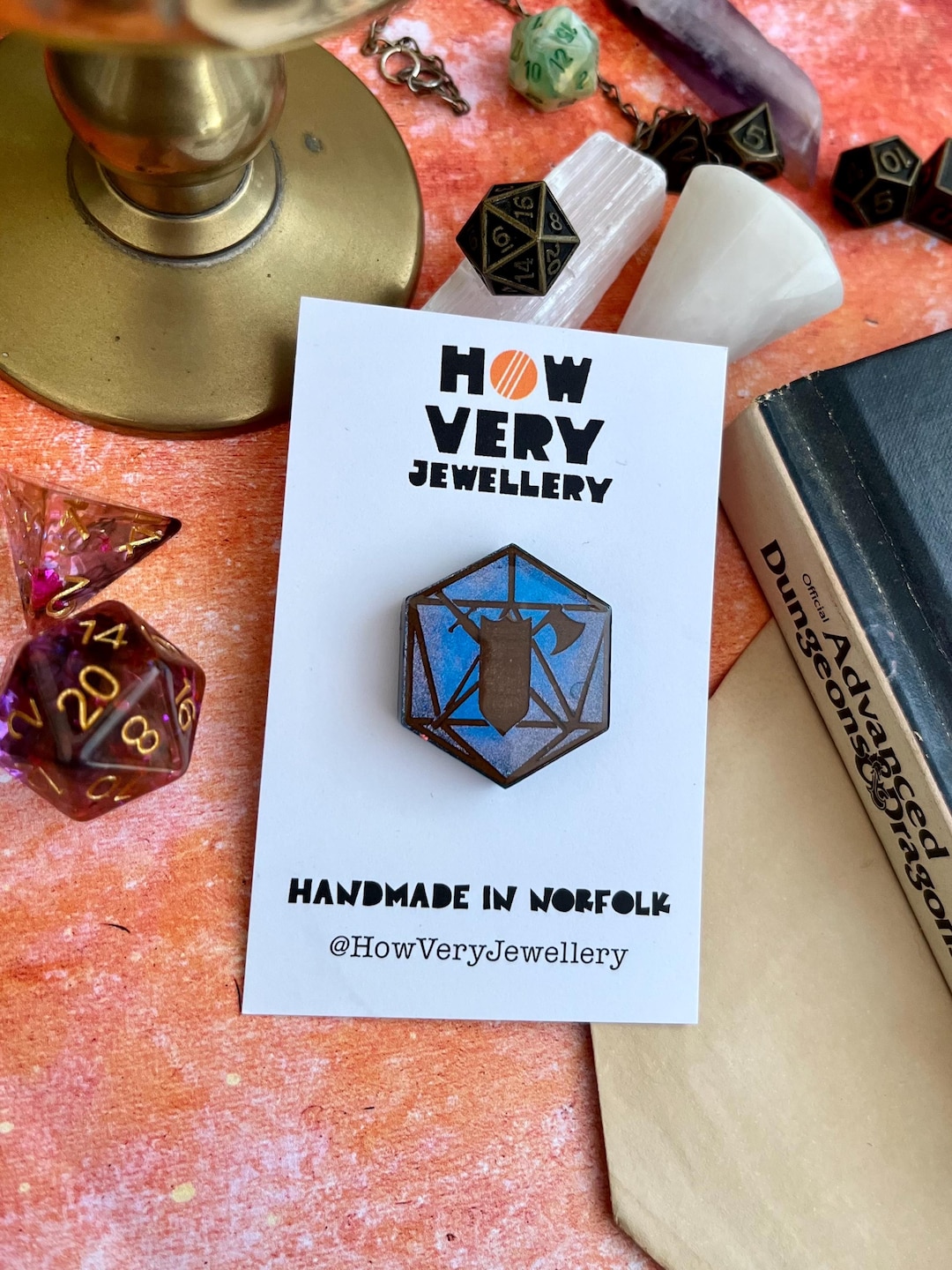 Handmade Dnd Fighter Pin | D20 Dice | TTRPG Accessory | Dungeons and ...
