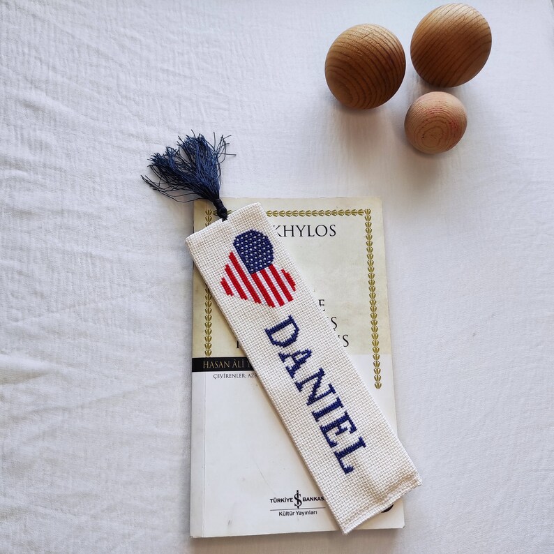 American Flag Bookmark | Personalized Bookmark | Cross Stitch USA Flag ...