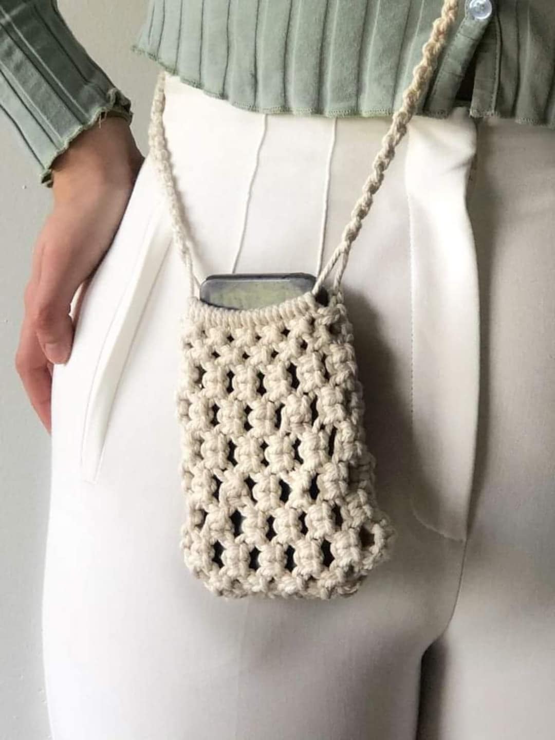 AAMIVI Macrame Summer Bag for Mobile With Fringes, Macrame Boho Cell ...