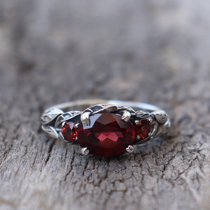 Garnet Real Silver Ring - Etsy UK