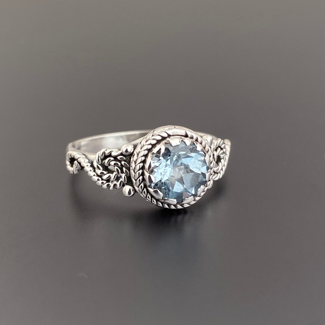 Genuine Round Blue Topaz Gemstone 925 Sterling Silver Boho Jewelry ...